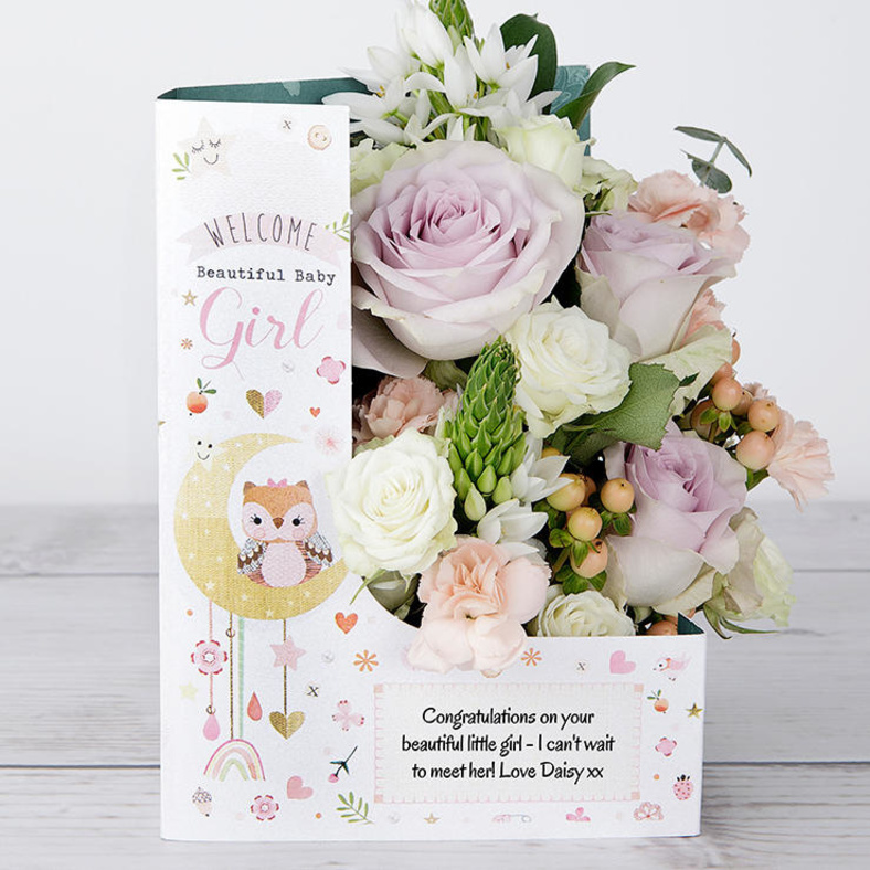 New Baby Flowers in a Personalised Card - Celebrate the Arrival of a ...